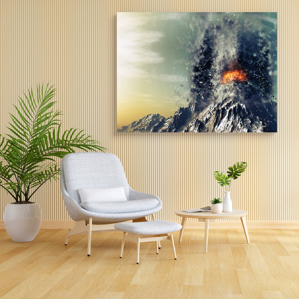 Exploding Volcano Canvas Painting Synthetic Frame – ArtzFolio.com
