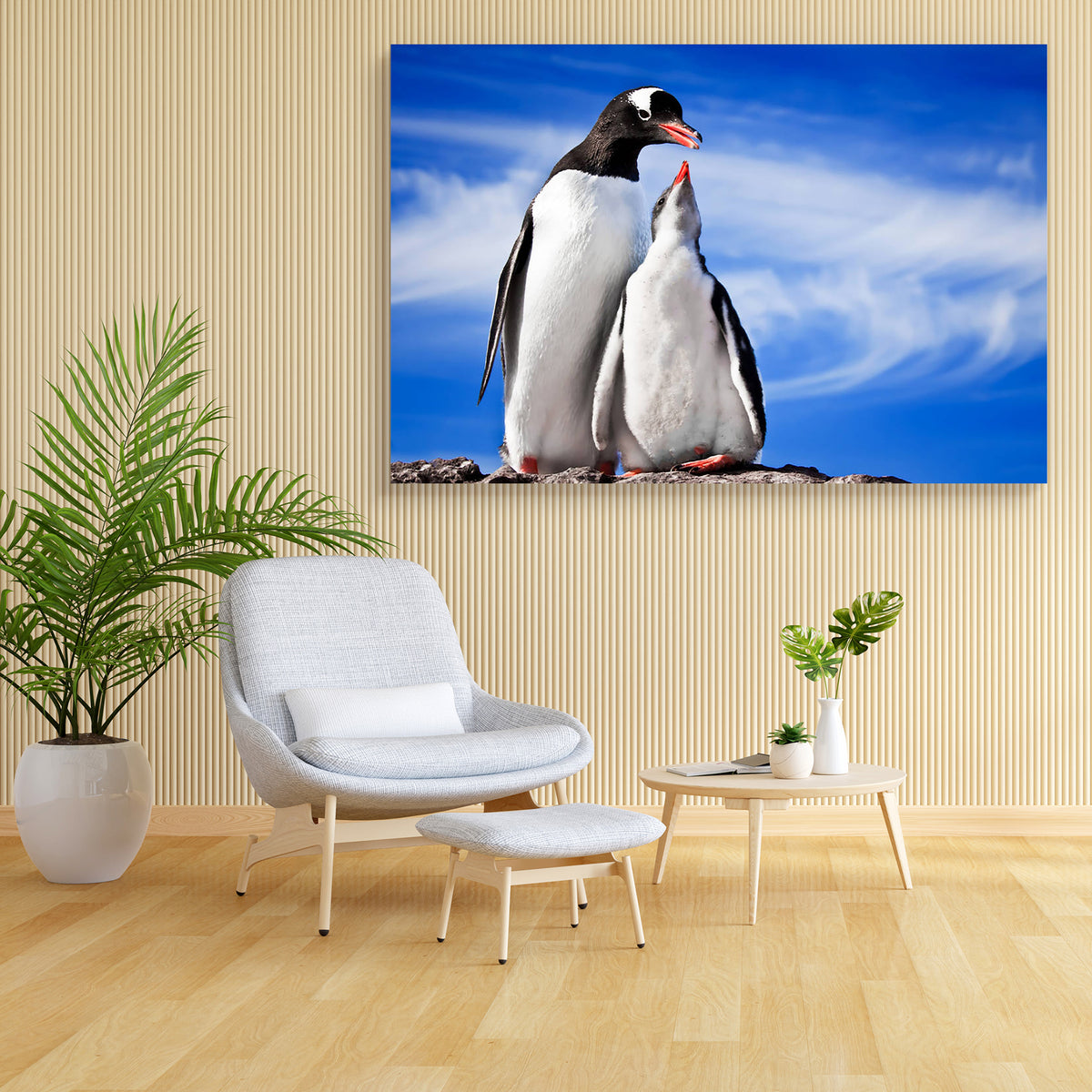 Penguins Canvas Painting Synthetic Frame – ArtzFolio.com