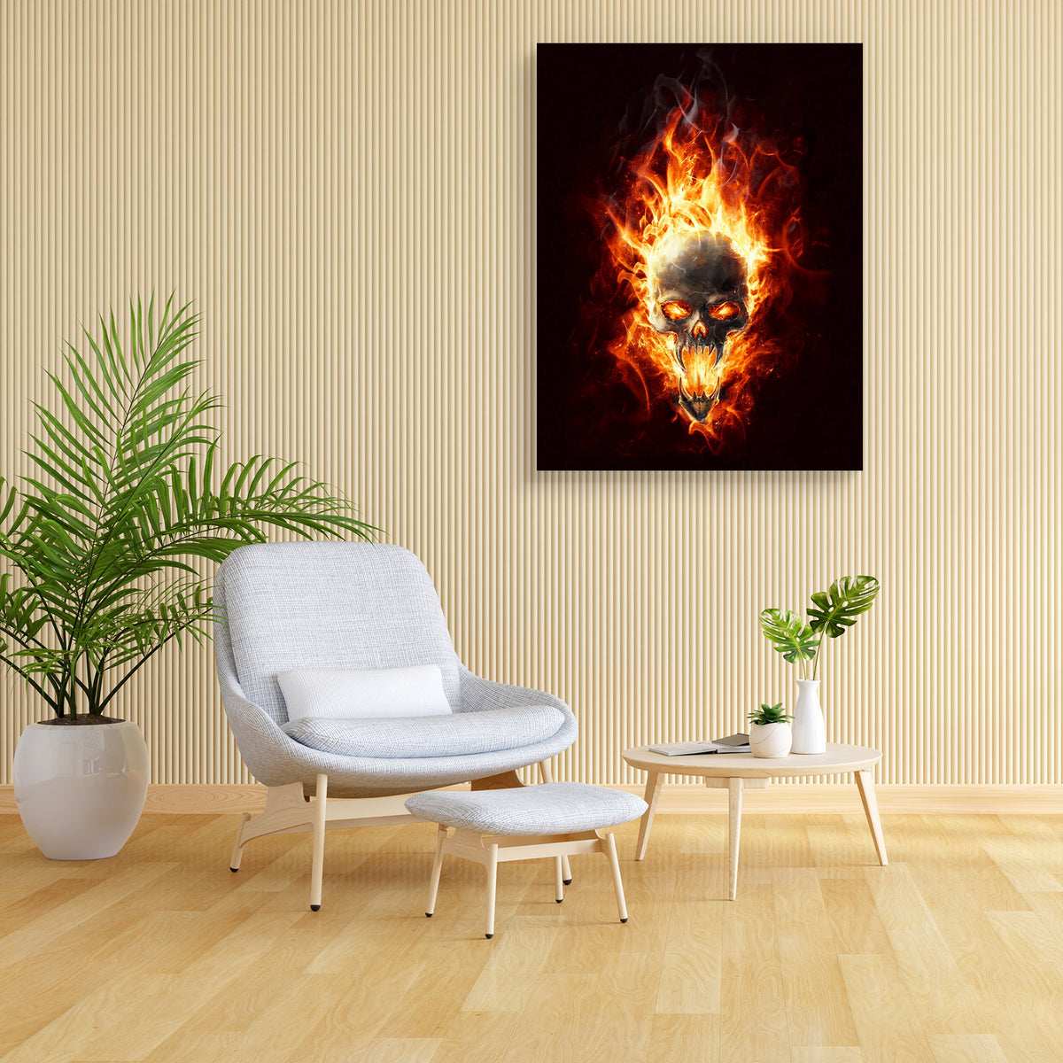Satanic Burning Skull Bringer Of Doom Canvas Painting Synthetic Frame ...