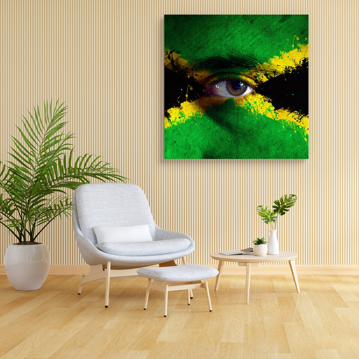 Jamaican Flag Painted On Face Canvas Painting Synthetic Frame ...