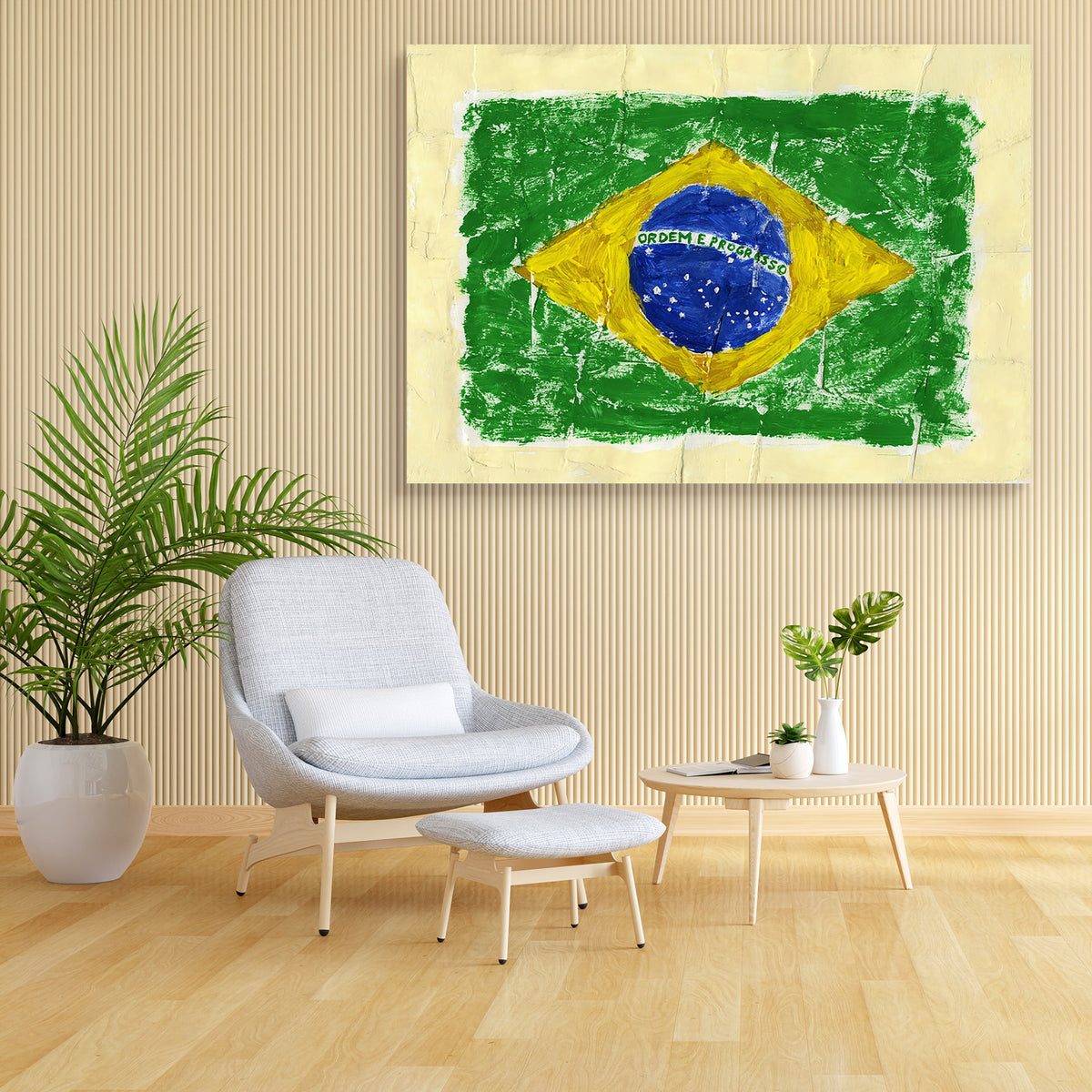 Flag Of Brazil Canvas Painting Synthetic Frame – ArtzFolio.com