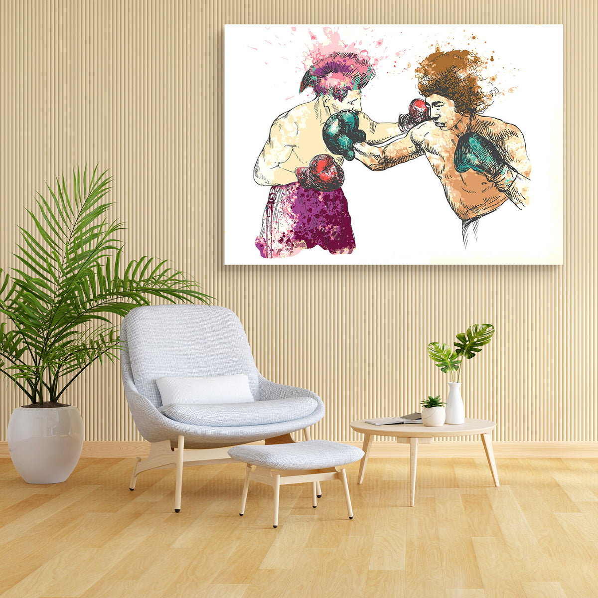 Boxing Men D4 Canvas Painting Synthetic Frame – ArtzFolio.com