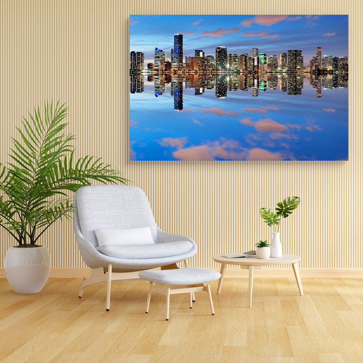 Miami Skyline Seen From Key Biscayne At Dusk, USA Canvas Painting ...