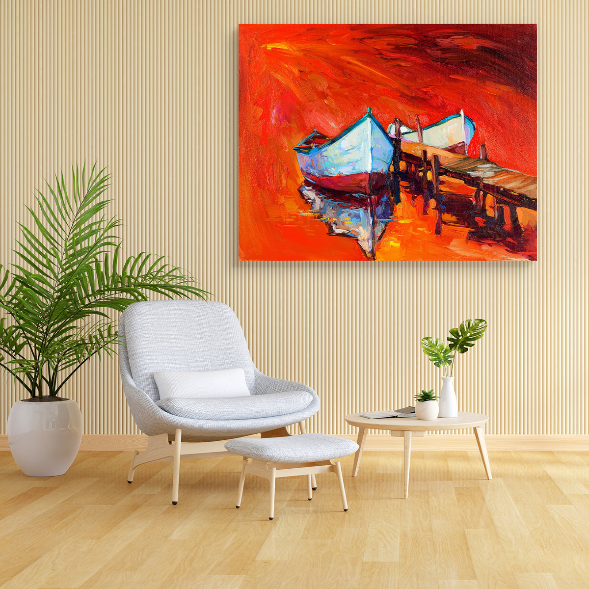 Boats & Jetty D5 Canvas Painting Synthetic Frame – ArtzFolio.com