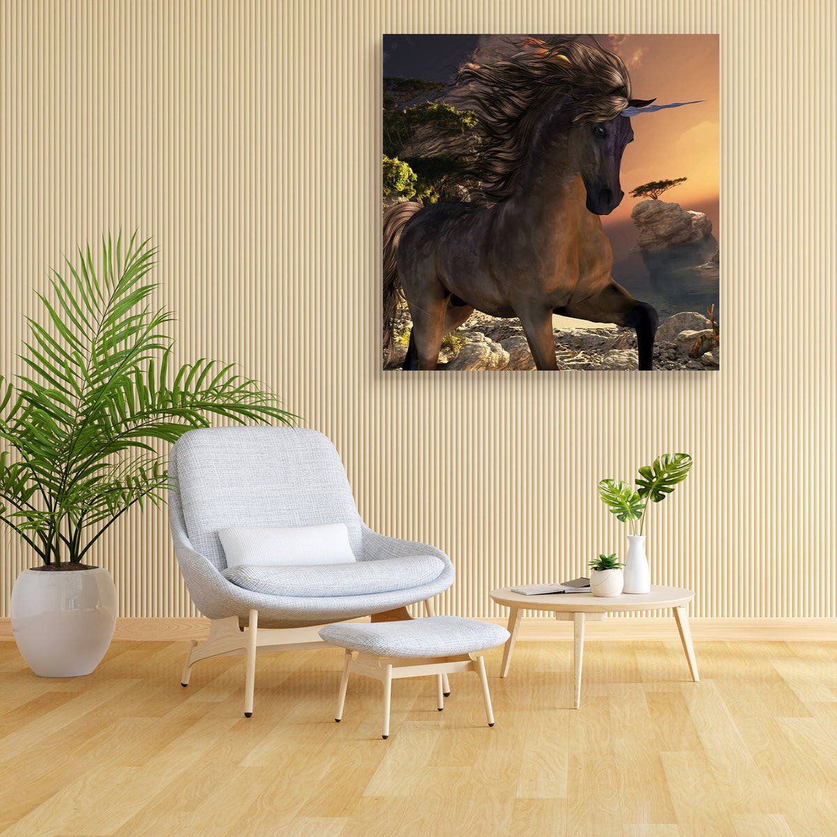 Grulla Buck Unicorn Canvas Painting Synthetic Frame – ArtzFolio.com