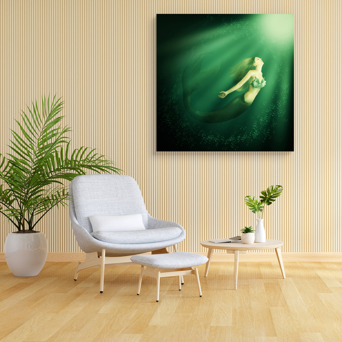 Mermaid With Fish Tail D3 Canvas Painting Synthetic Frame – ArtzFolio.com