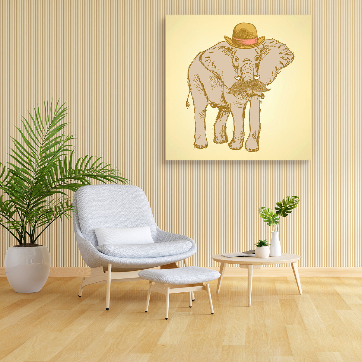 Elepant In Hat With Mustache Canvas Painting Synthetic Frame ...