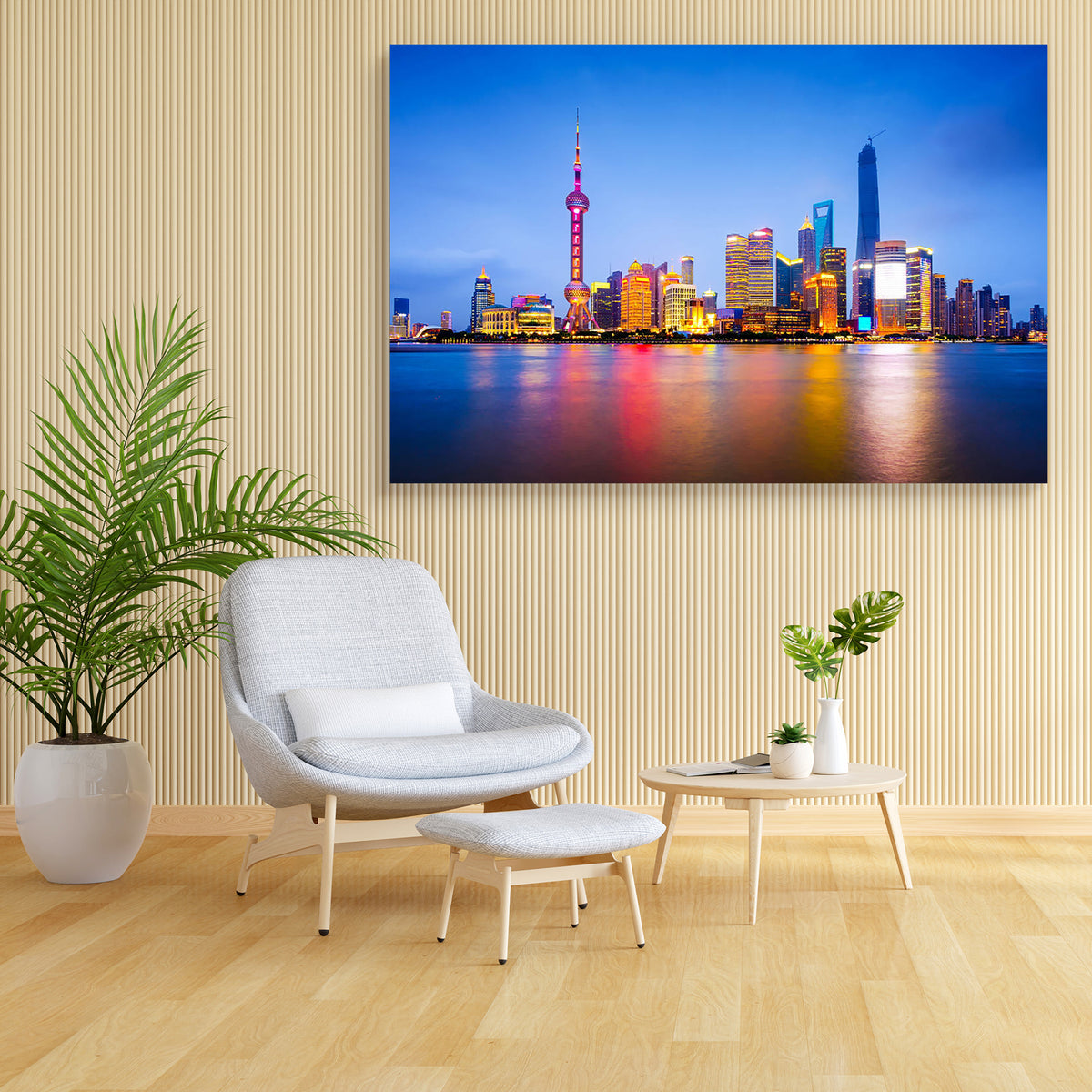 Shanghai, China City Skyline On The Huangpu River Canvas Painting ...
