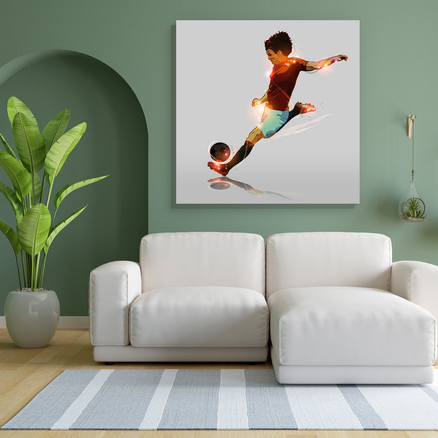 Soccer Player Shooting Soccer Ball Canvas Painting Synthetic Frame ...