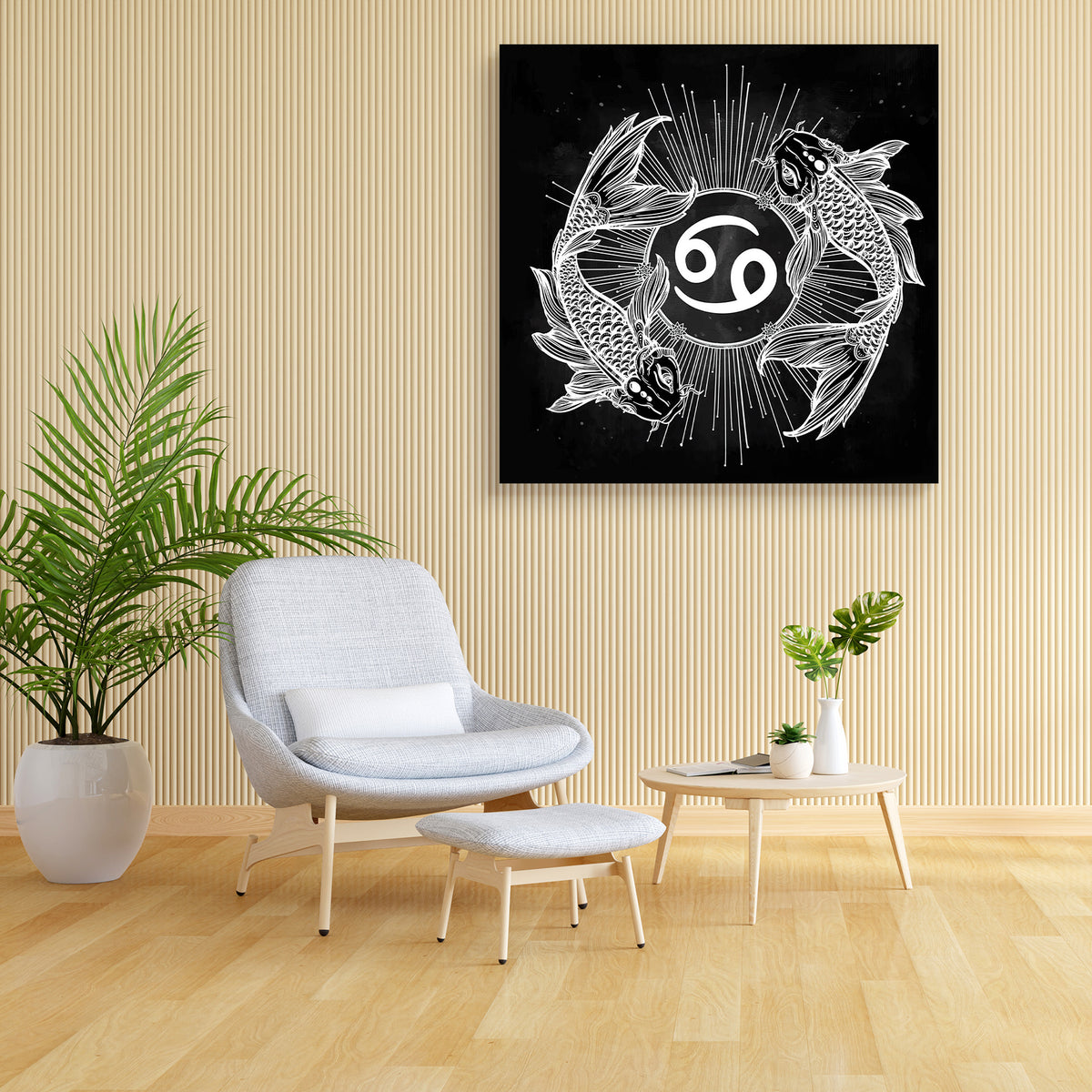 Zodiac Pisces Line Art Canvas Painting Synthetic Frame – ArtzFolio.com