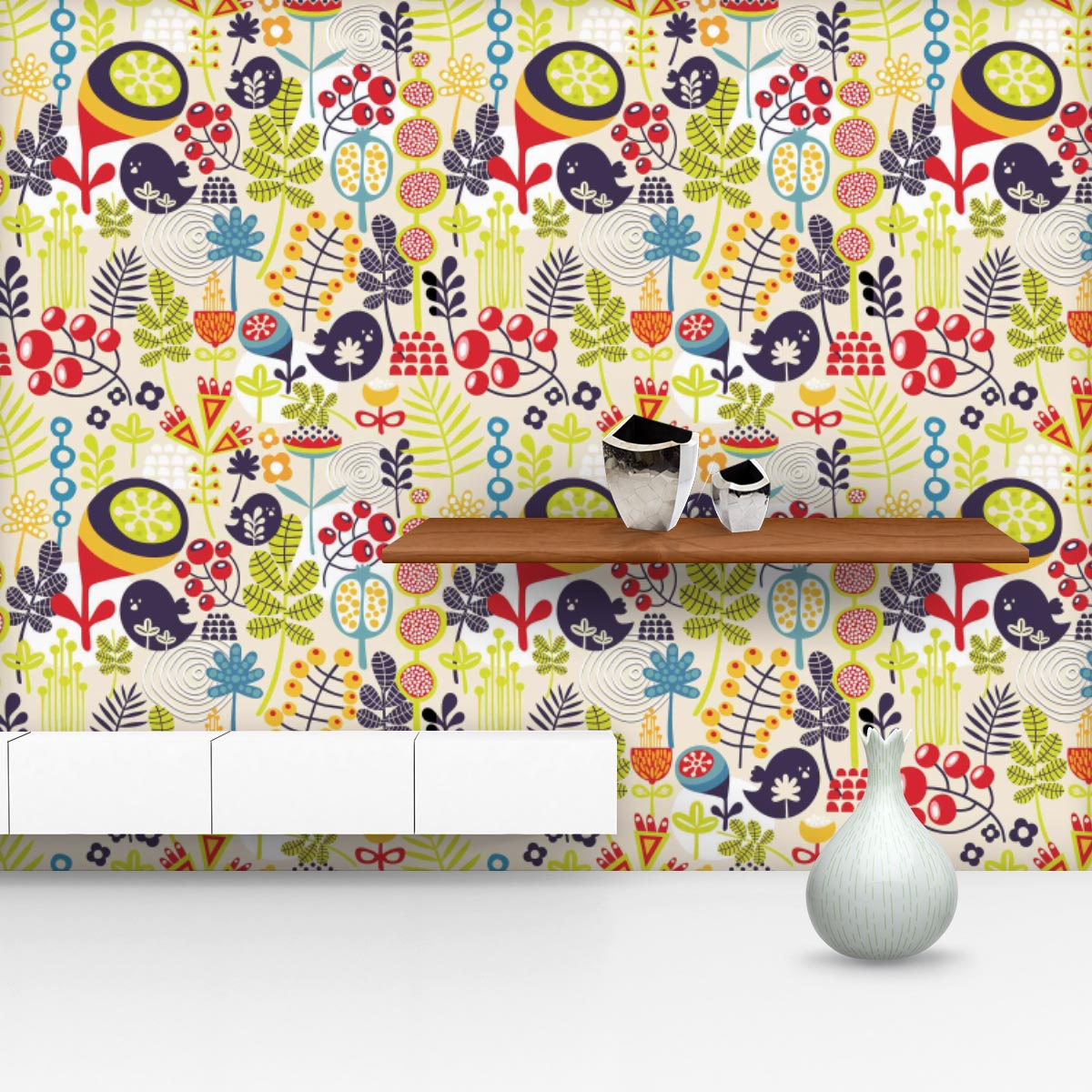 Birds & Flowers D5 Wallpaper Roll – ArtzFolio.com