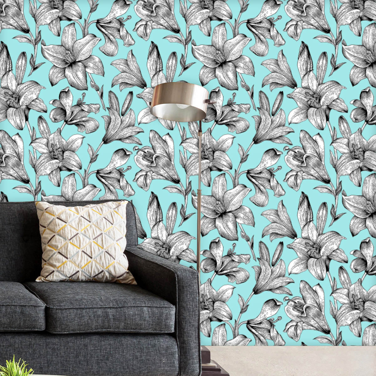 Floral White Lily Flowers D2 Wallpaper Roll – ArtzFolio.com