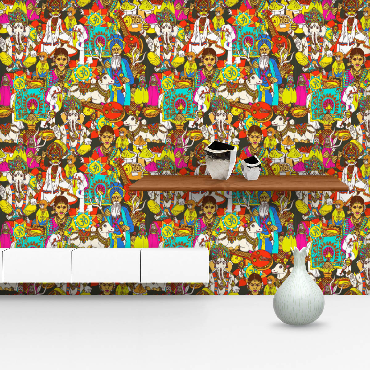 Indian Cultural Holy Animals D1 Wallpaper Roll – ArtzFolio.com