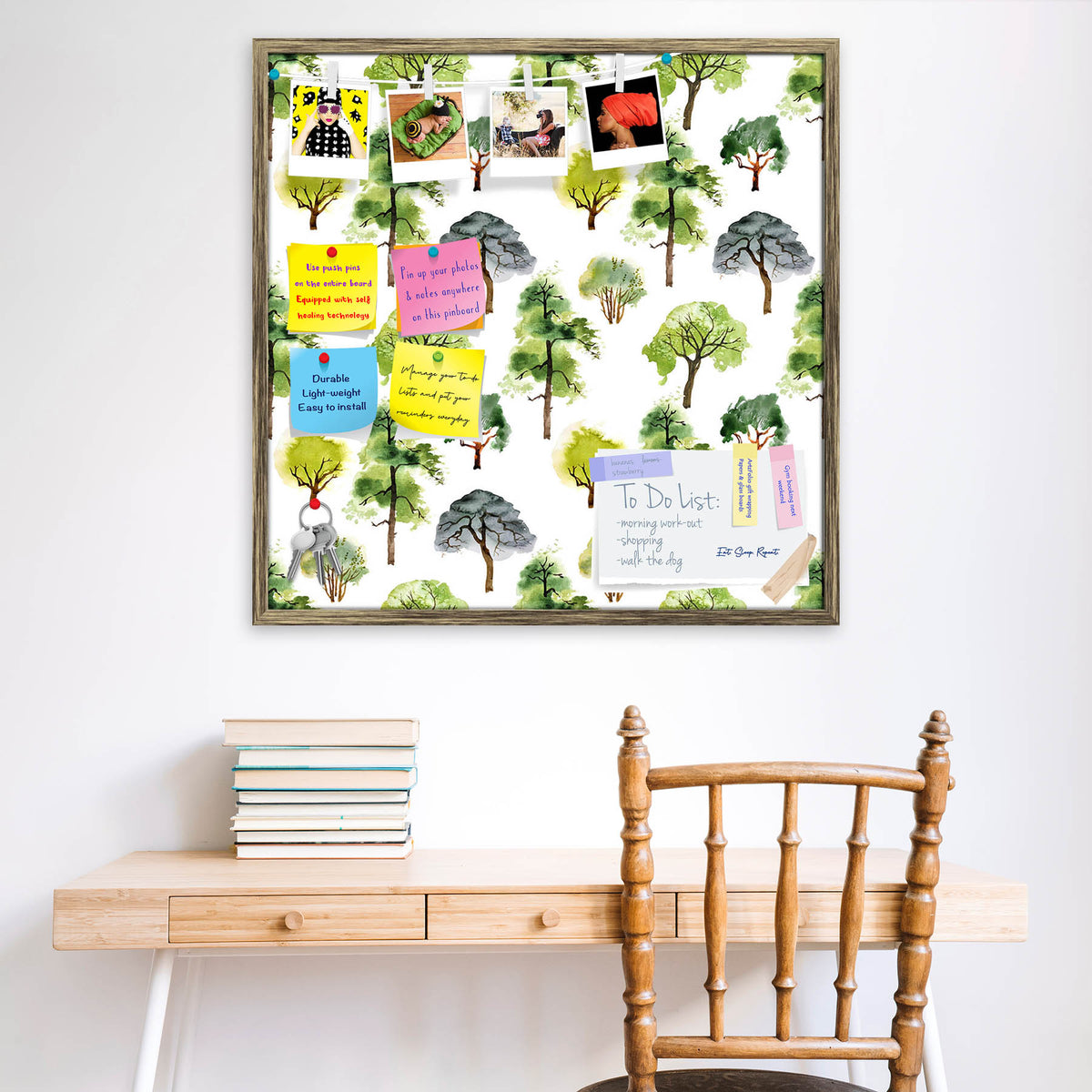 Watercolor Trees Pattern Bulletin Board Notice Pin Board Soft Board ...