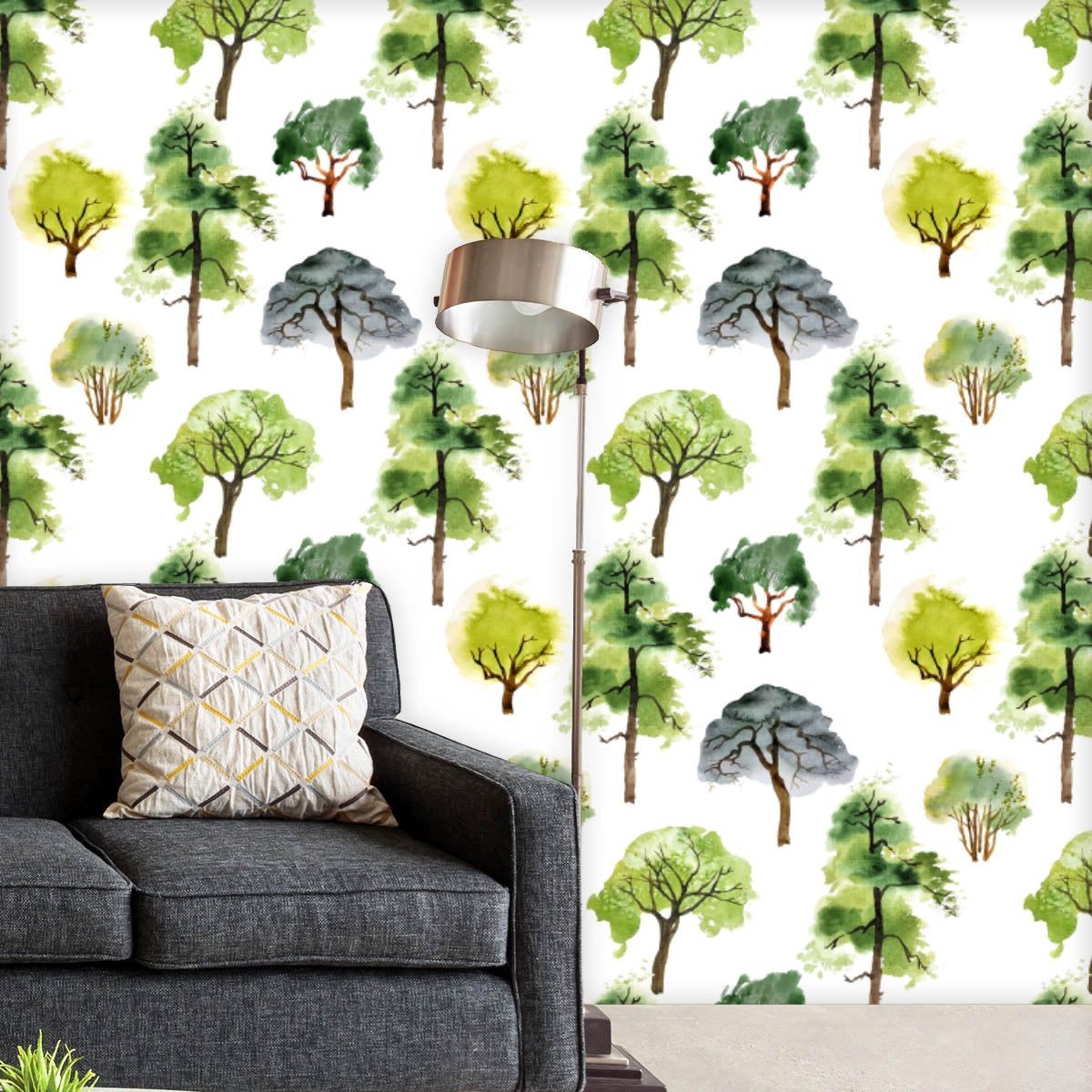 Watercolor Trees Pattern Wallpaper Roll – ArtzFolio.com