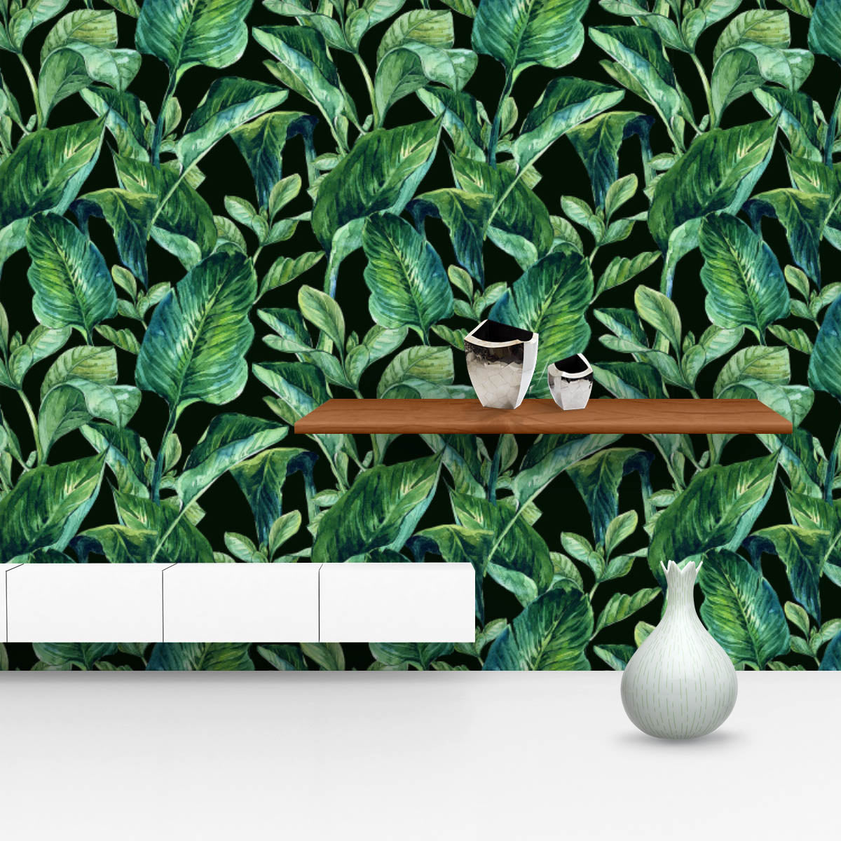 Tropical Leaves & Hibiscus Flowers D2 Wallpaper Roll – ArtzFolio.com