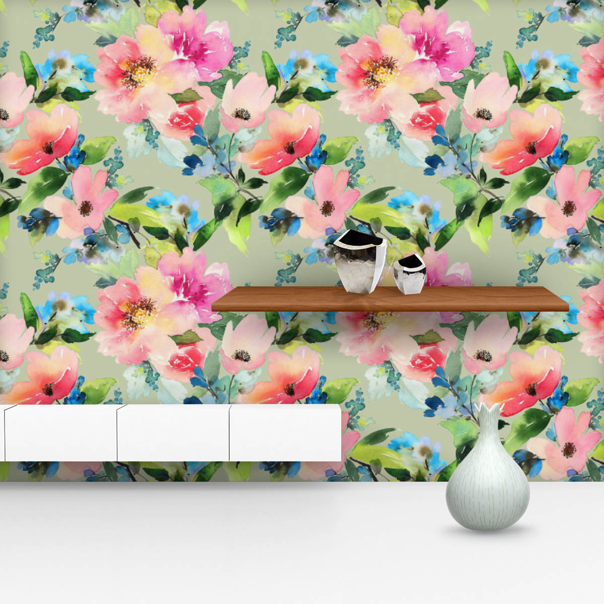 Watercolor Flowers Pattern D3 Wallpaper Roll – ArtzFolio.com