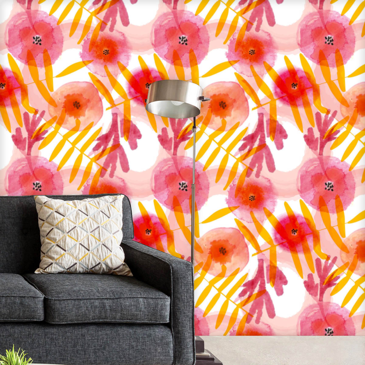 Watercolor Floral Pattern D3 Wallpaper Roll – ArtzFolio.com