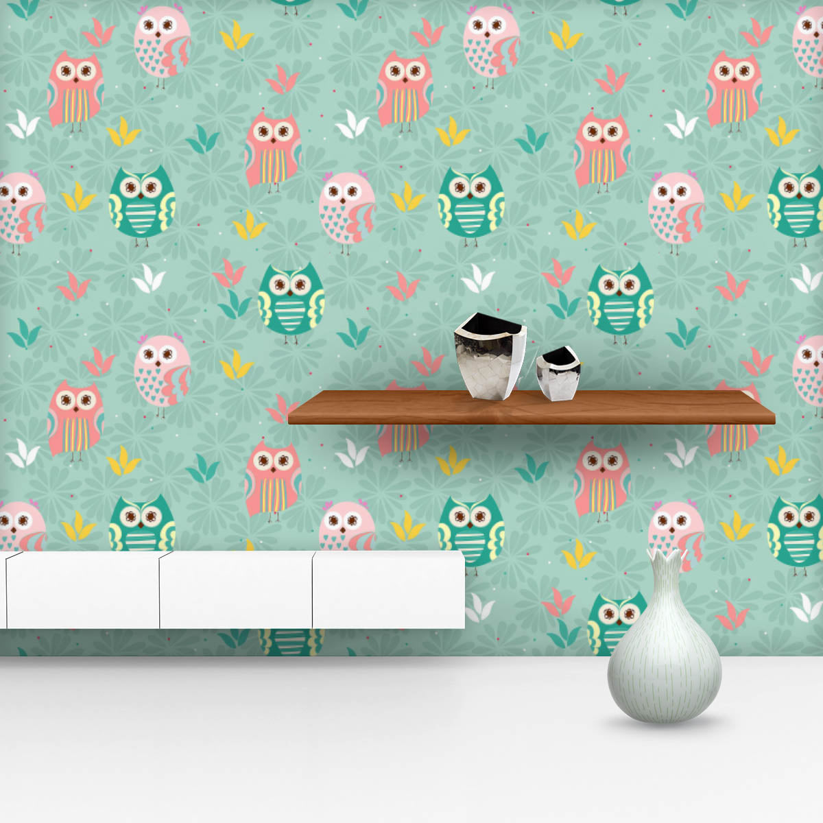 Owl and Flowers D2 Wallpaper Roll – ArtzFolio.com