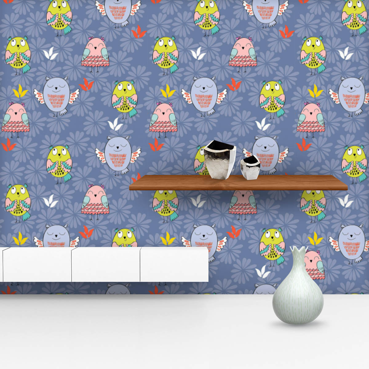 Owls & Flowers D2 Wallpaper Roll – ArtzFolio.com