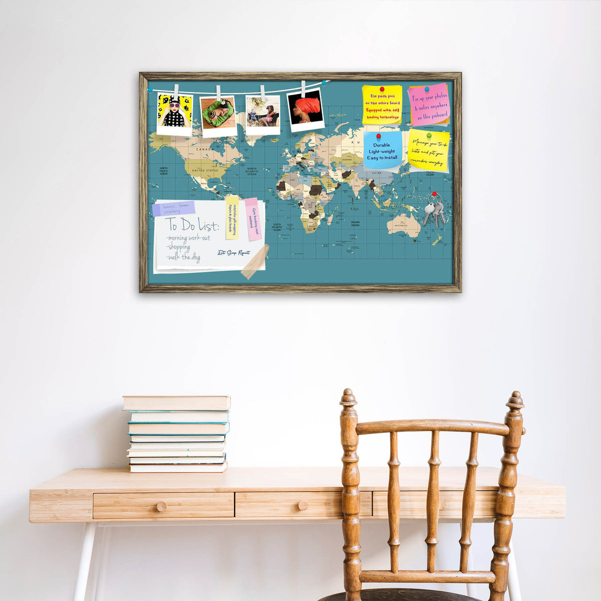 World Map D1 Bulletin Board Notice Pin Board Soft Board | Framed ...