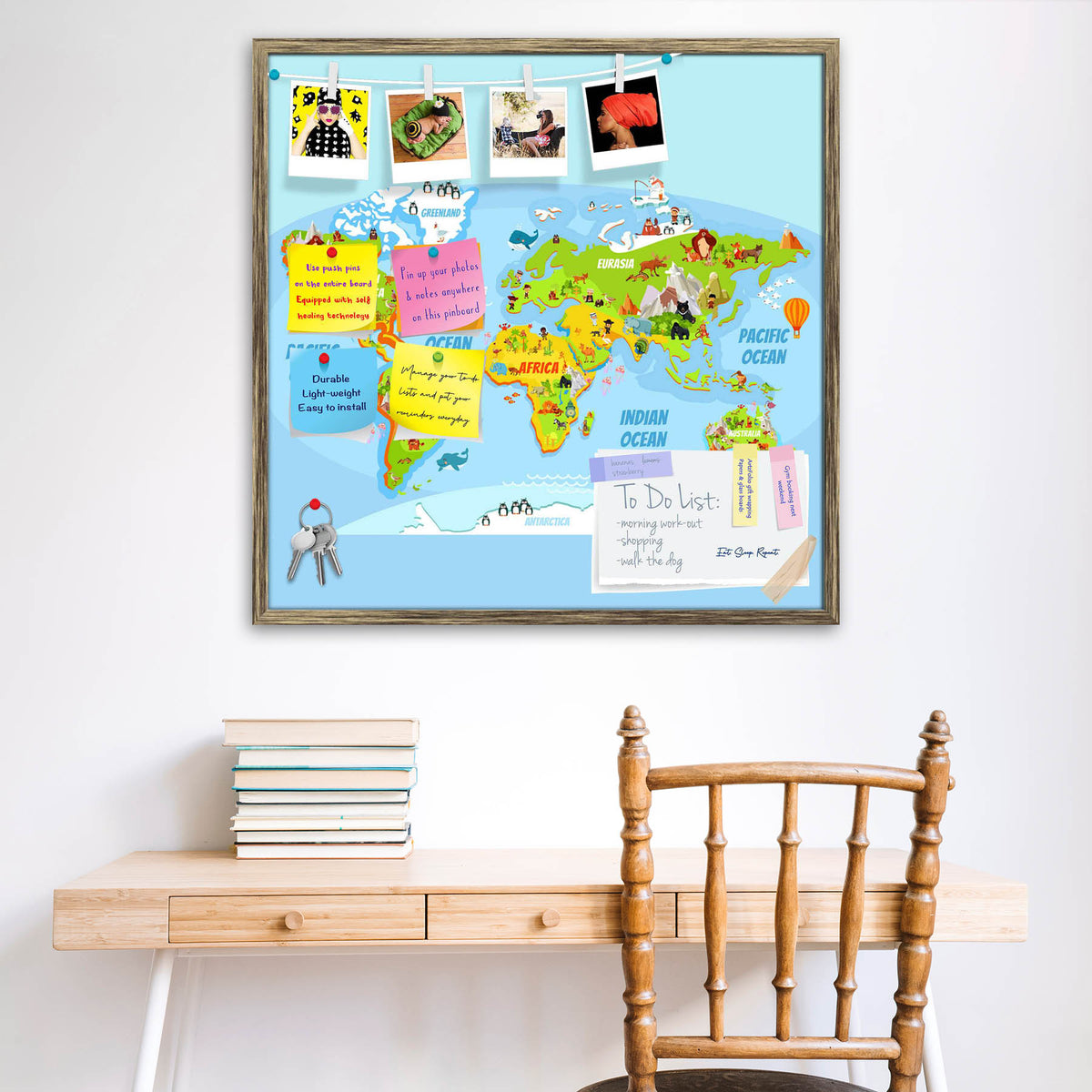 Cartoon World Map Bulletin Board Notice Pin Board Soft Board | Framed ...