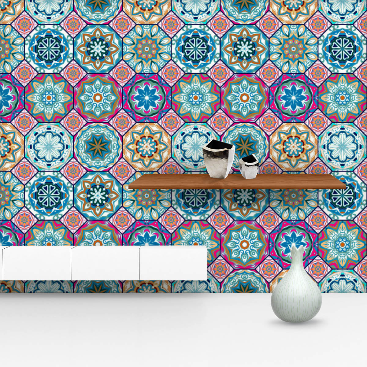 Floral Moroccan Mediterranean Style Wallpaper Roll – ArtzFolio.com