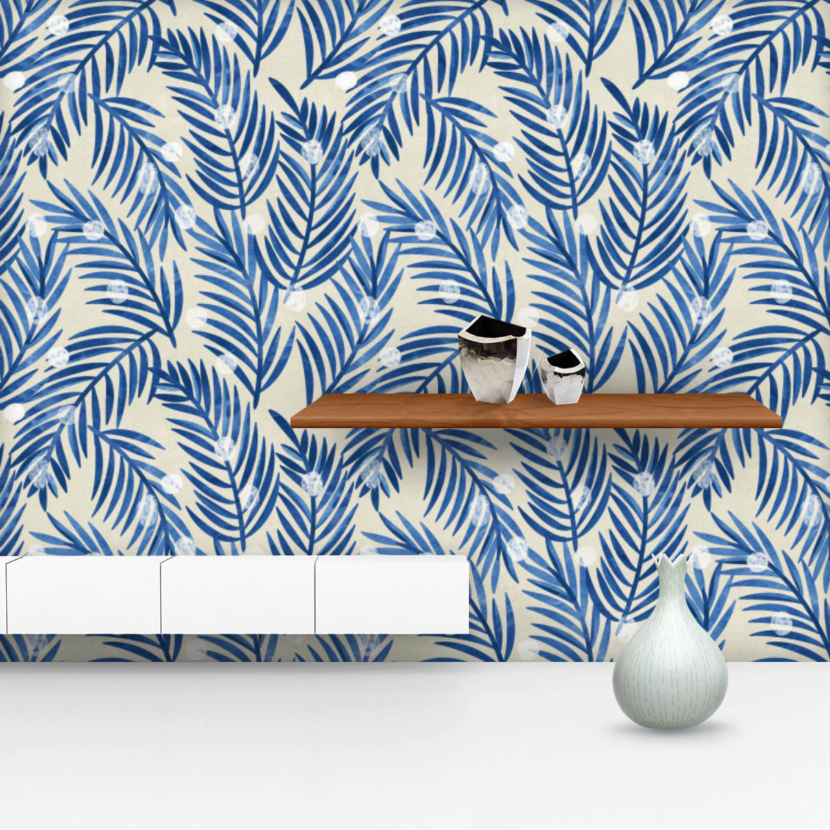 Blue Botanical Flower D1 Wallpaper Roll – ArtzFolio.com