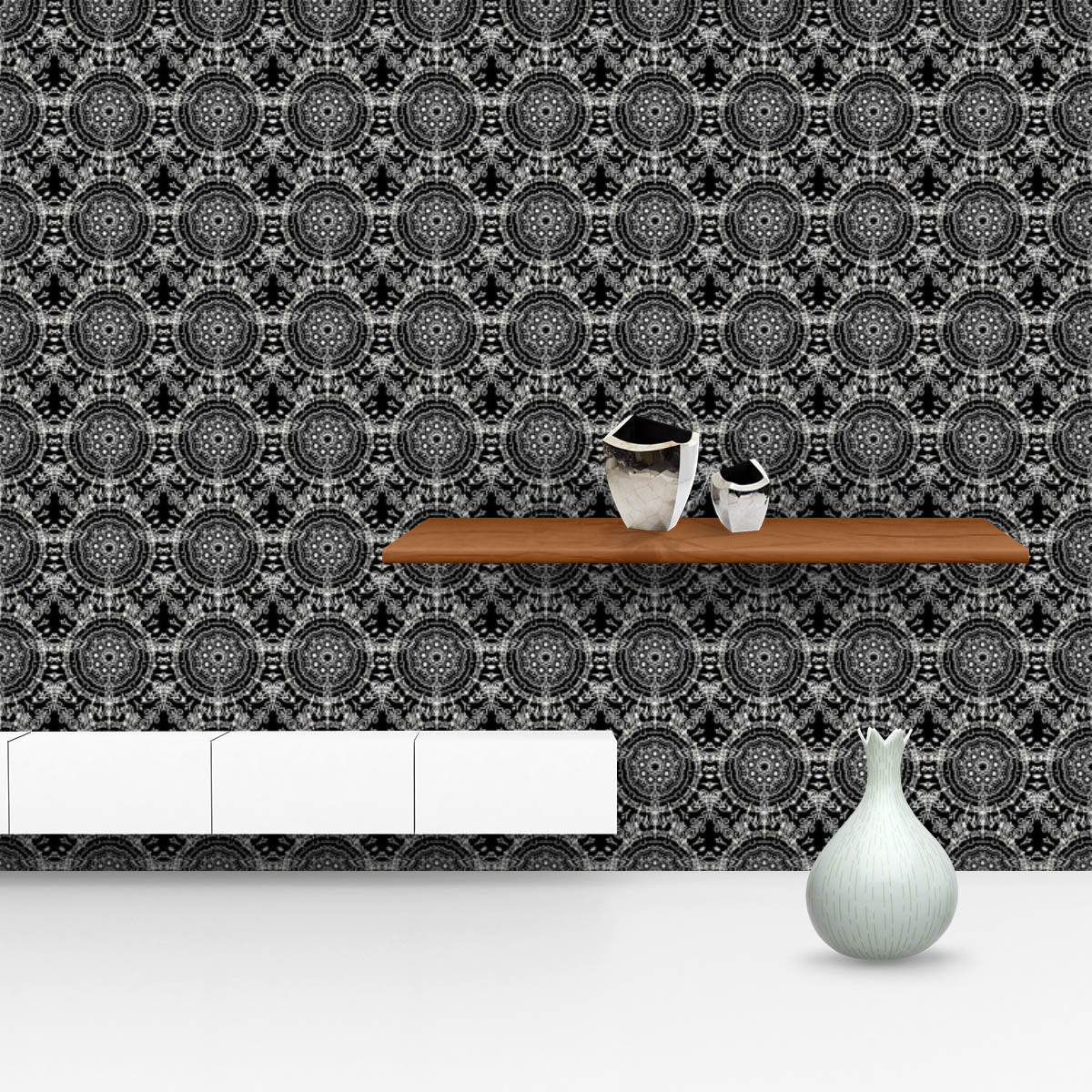 Monochrome Floral Pattern Wallpaper Roll – ArtzFolio.com