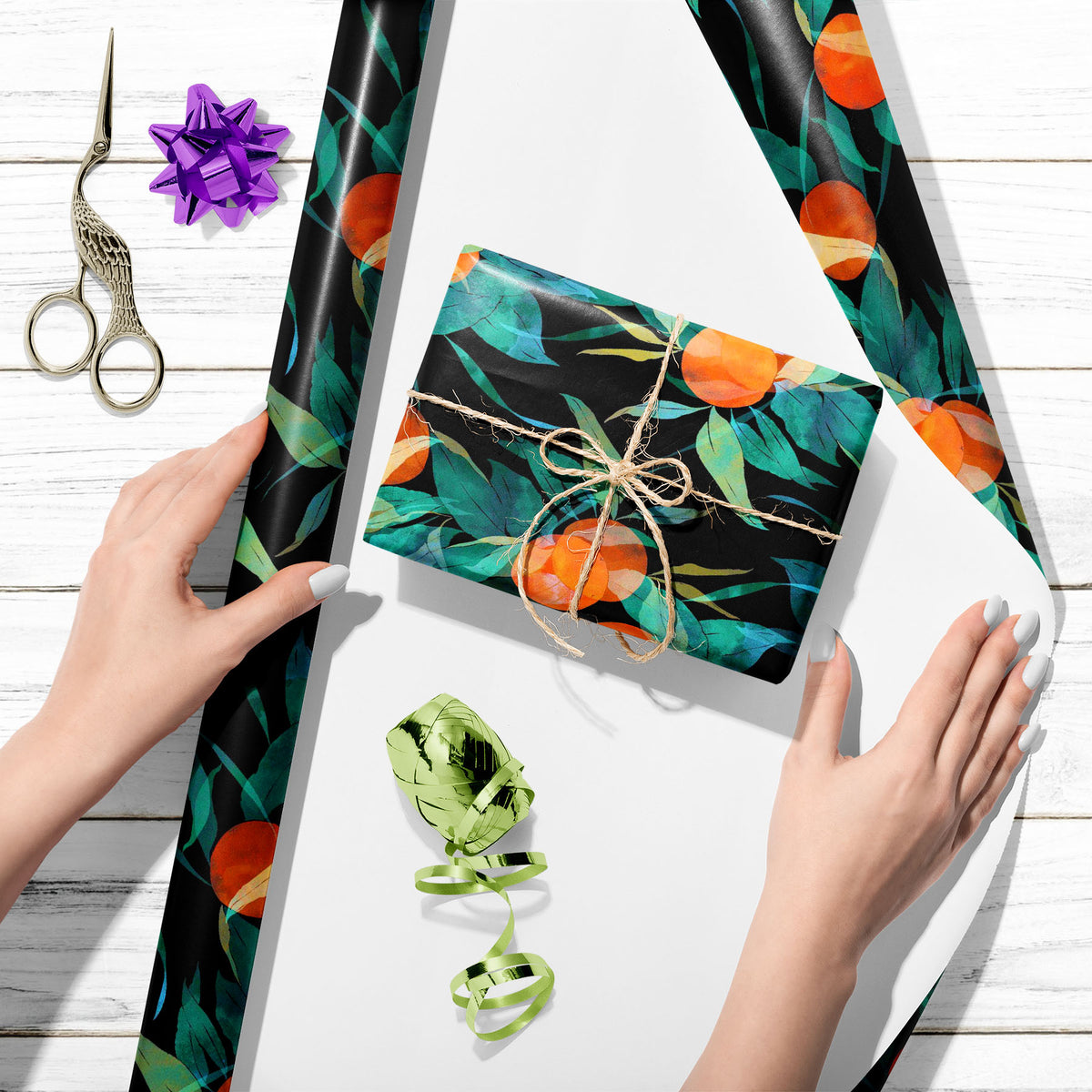 Subtropical Tangerine Tree Imprints Art & Craft Gift Wrapping Paper ...