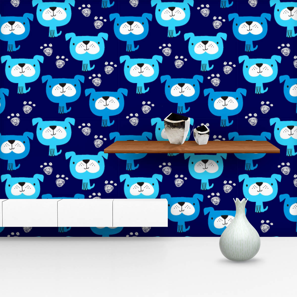 Abstract Blue Dog Pattern Wallpaper Roll – ArtzFolio.com