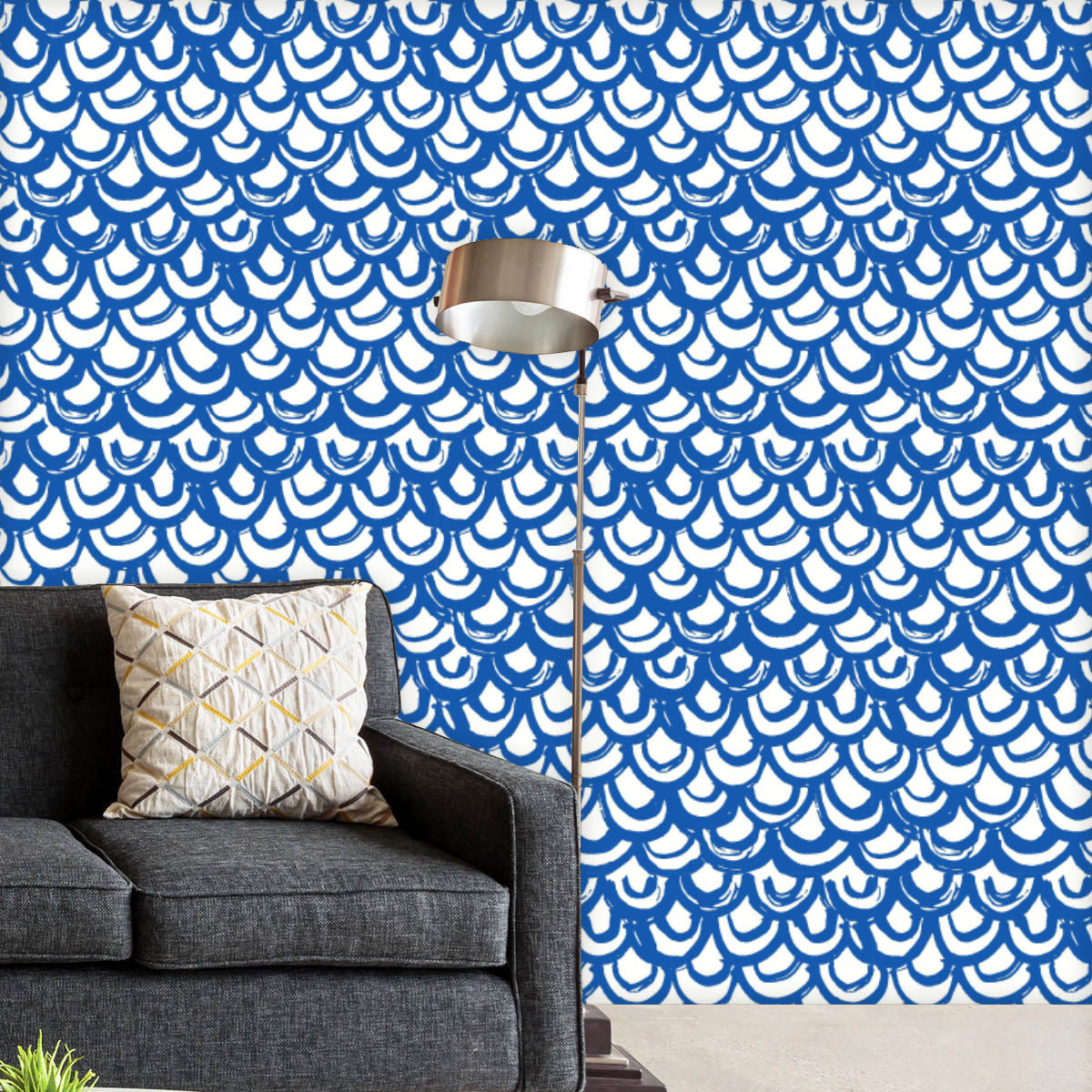 Indigo Batik Waves D1 Wallpaper Roll – ArtzFolio.com