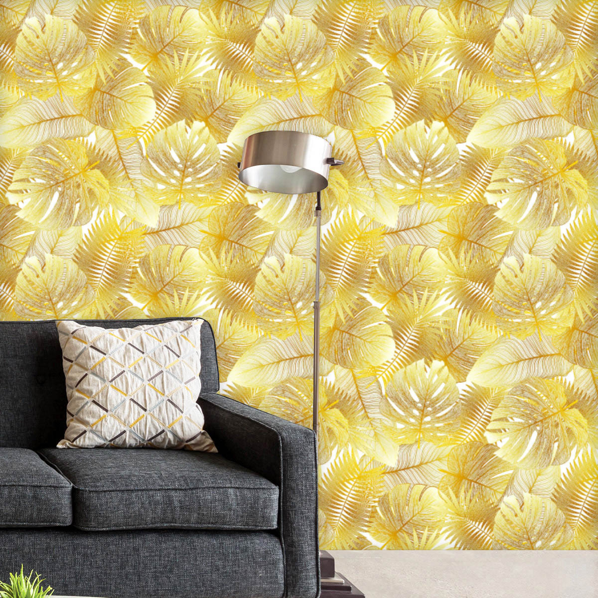 Golden Tropical Palm Leaves Wallpaper Roll – ArtzFolio.com