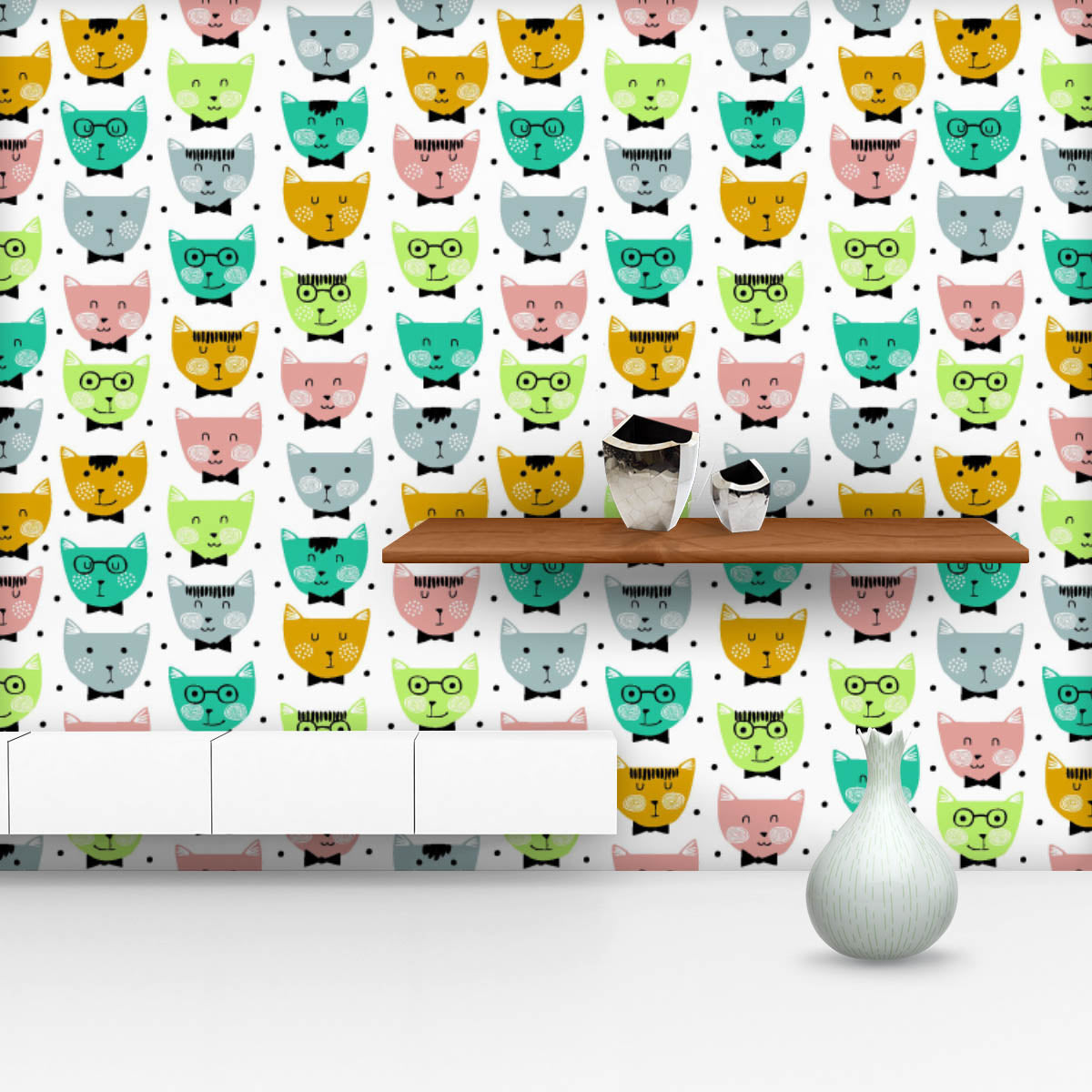 Cute Cats Pattern Wallpaper Roll – ArtzFolio.com