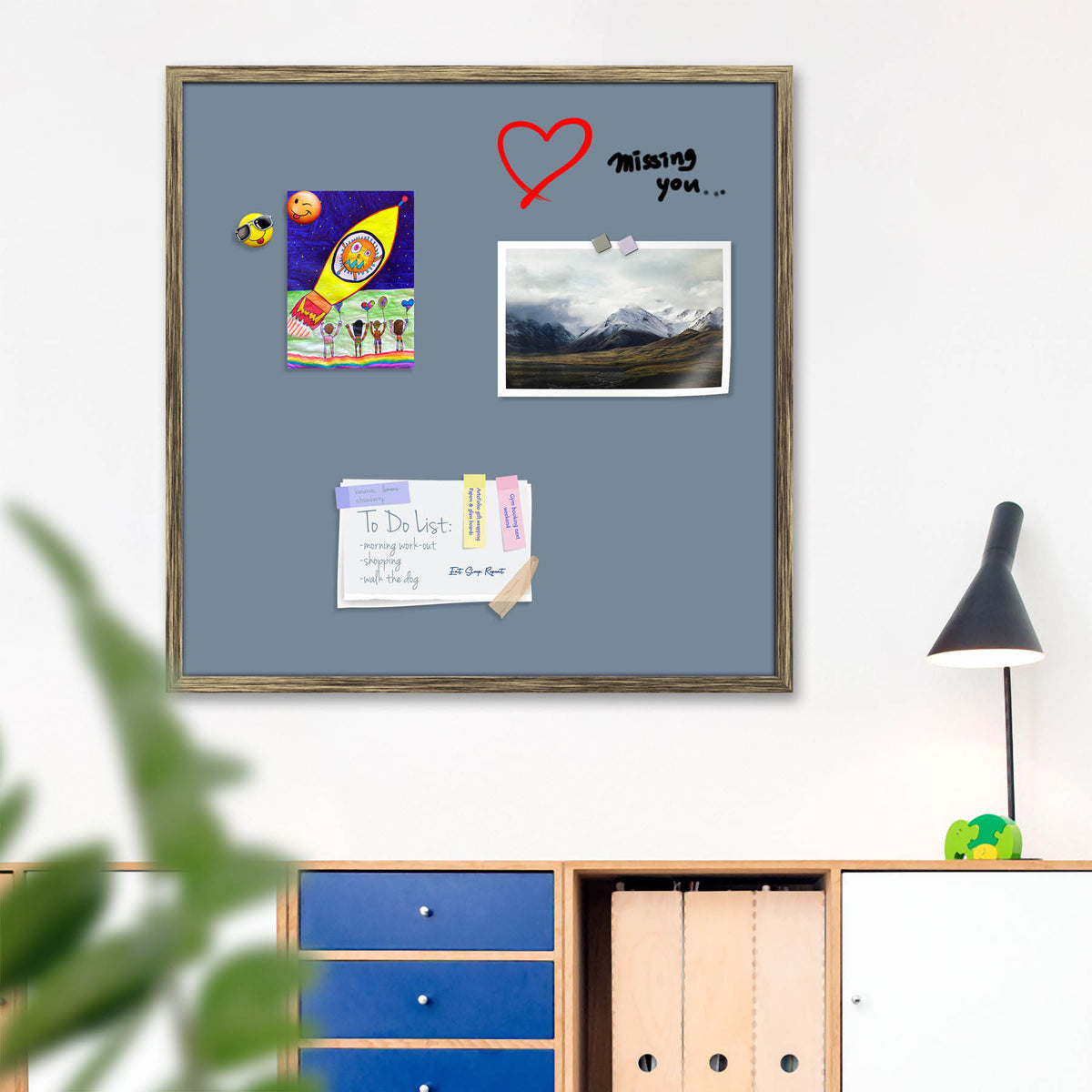 Greys Family Light Slate Gray Colour Framed Magnetic Dry Erase Board ...
