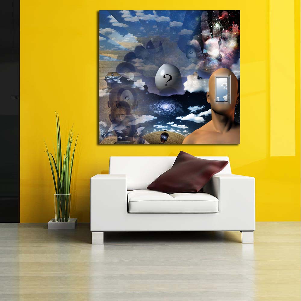 Surreal Abstract With Human Elements Canvas Painting Synthetic Frame ...