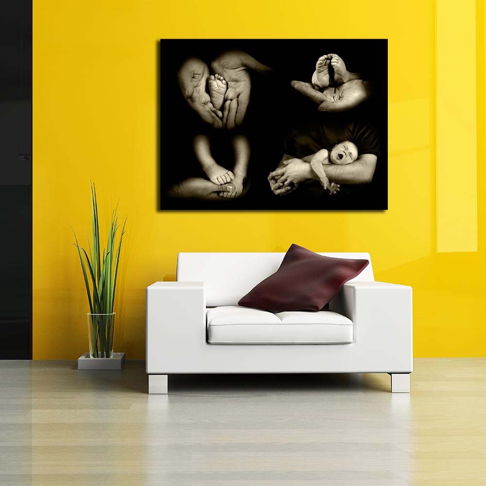 Babys Foots In Father Hands Canvas Painting Synthetic Frame – ArtzFolio.com