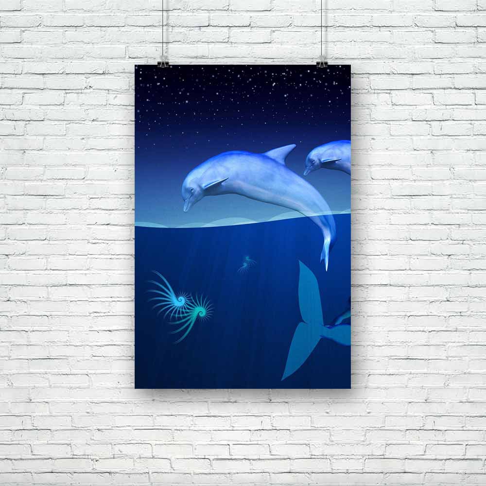 Dolphins & Mermaid Unframed Paper Poster – ArtzFolio.com
