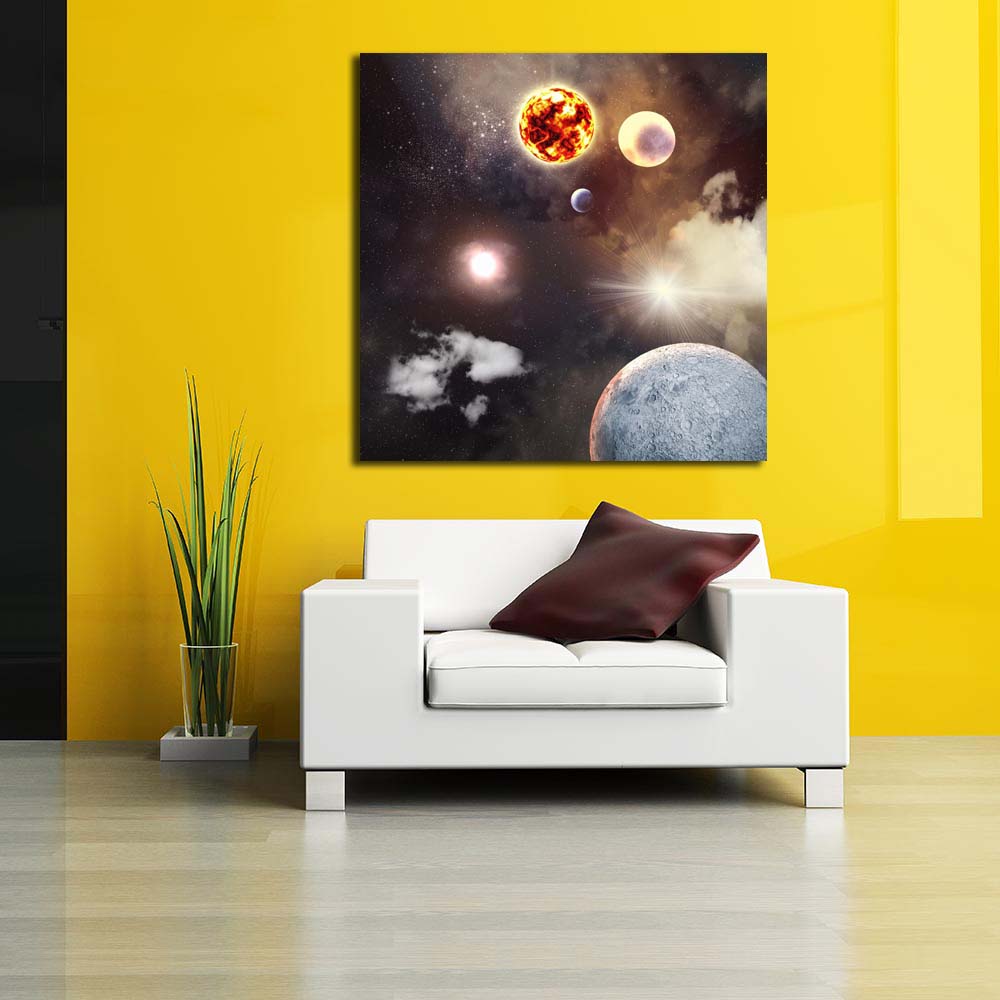 Planets In Fantasy Space Canvas Painting Synthetic Frame – ArtzFolio.com