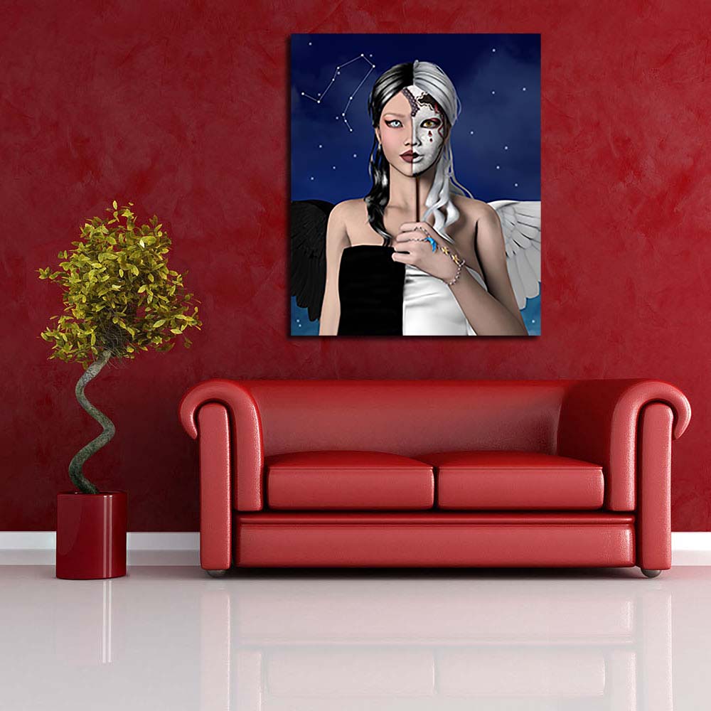 Zodiac Series Gemini Canvas Painting Synthetic Frame – ArtzFolio.com