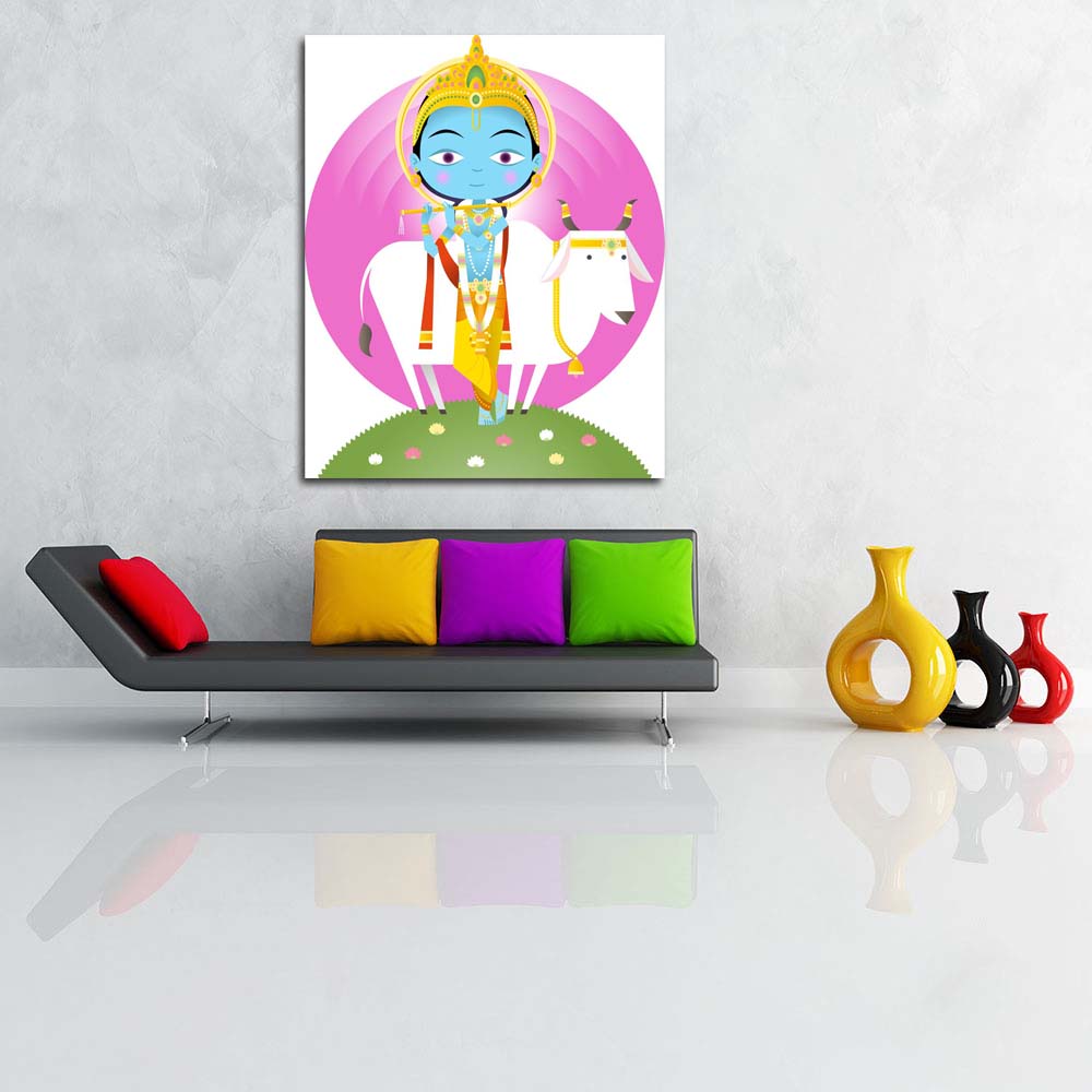 Hindu God Krishna Canvas Painting Synthetic Frame – ArtzFolio.com