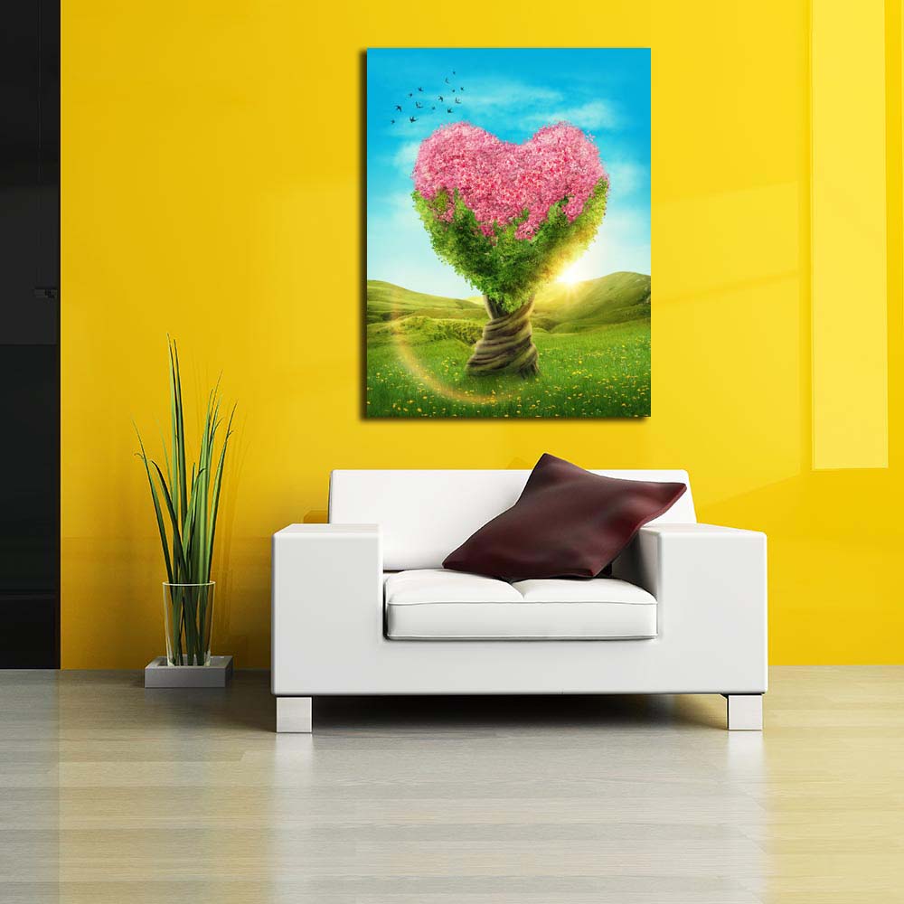 Heart Shaped Tree Canvas Painting Synthetic Frame – ArtzFolio.com
