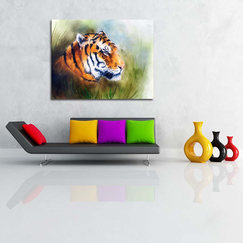 Mighty Fierce Tiger Head Canvas Painting Synthetic Frame – ArtzFolio.com