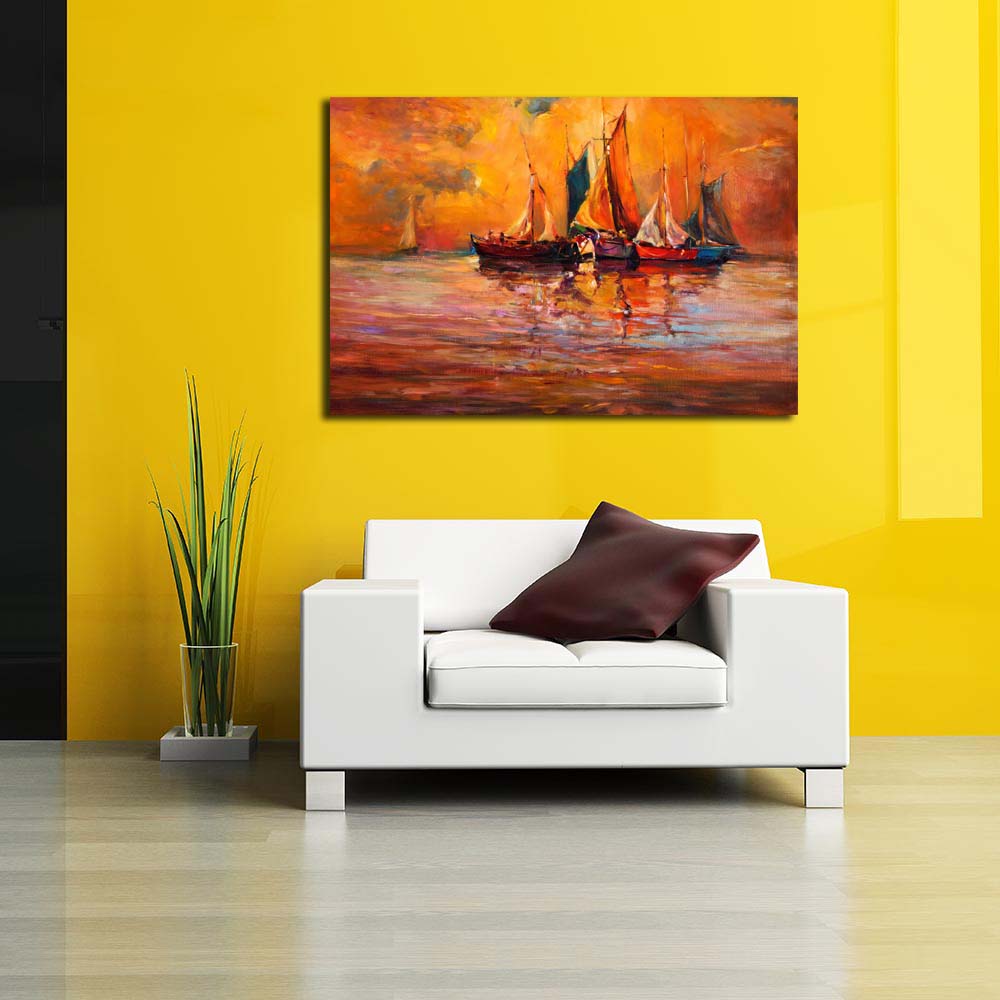 Artwork Of Boats & Sea Canvas Painting Synthetic Frame – ArtzFolio.com