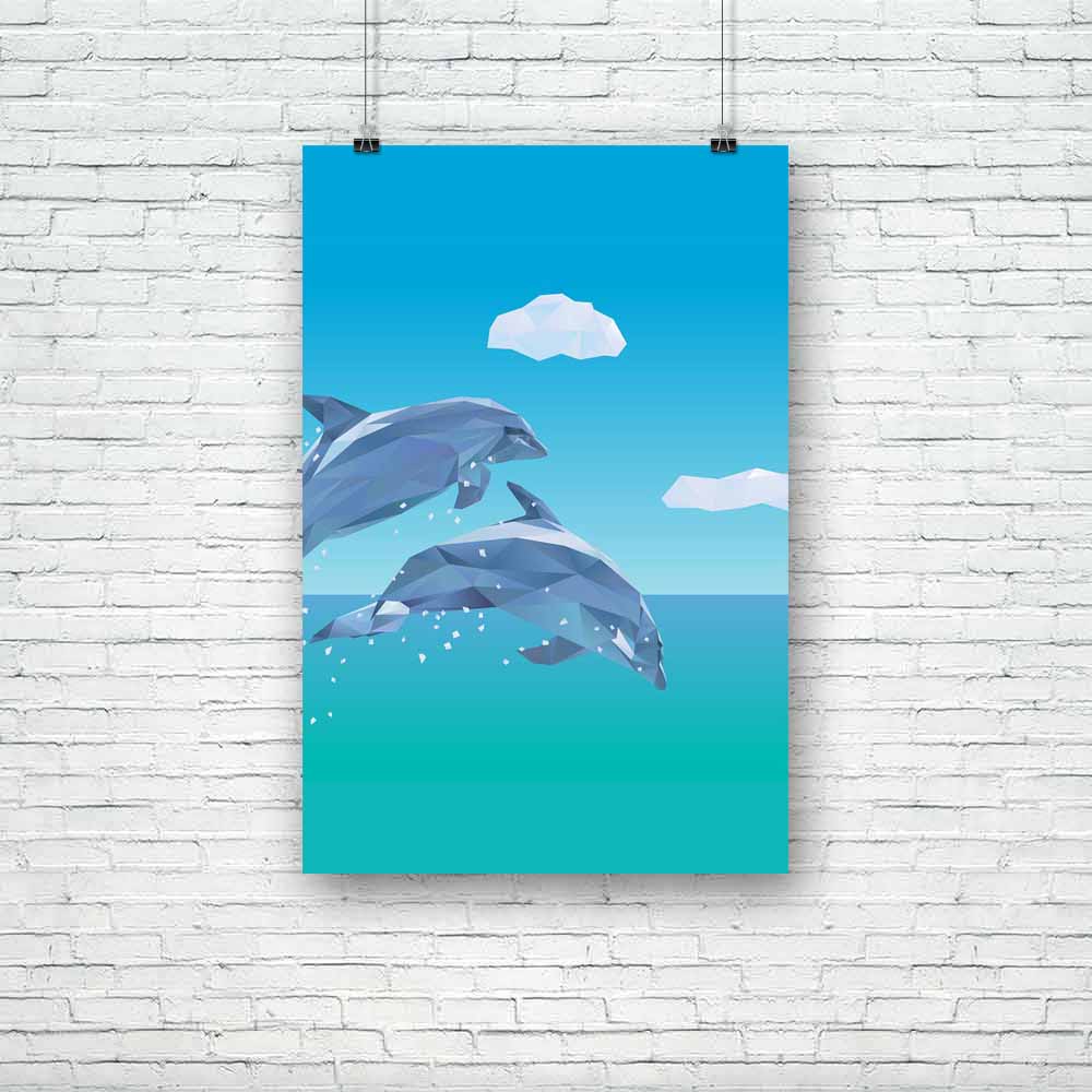Low Poly Dolphins Jumping Unframed Paper Poster – ArtzFolio.com
