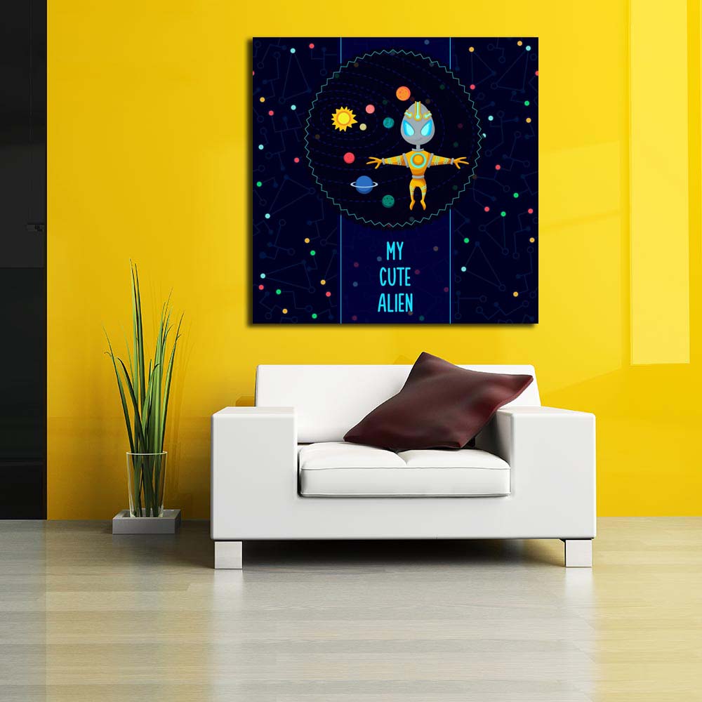 Alien In The Universe Canvas Painting Synthetic Frame – ArtzFolio.com