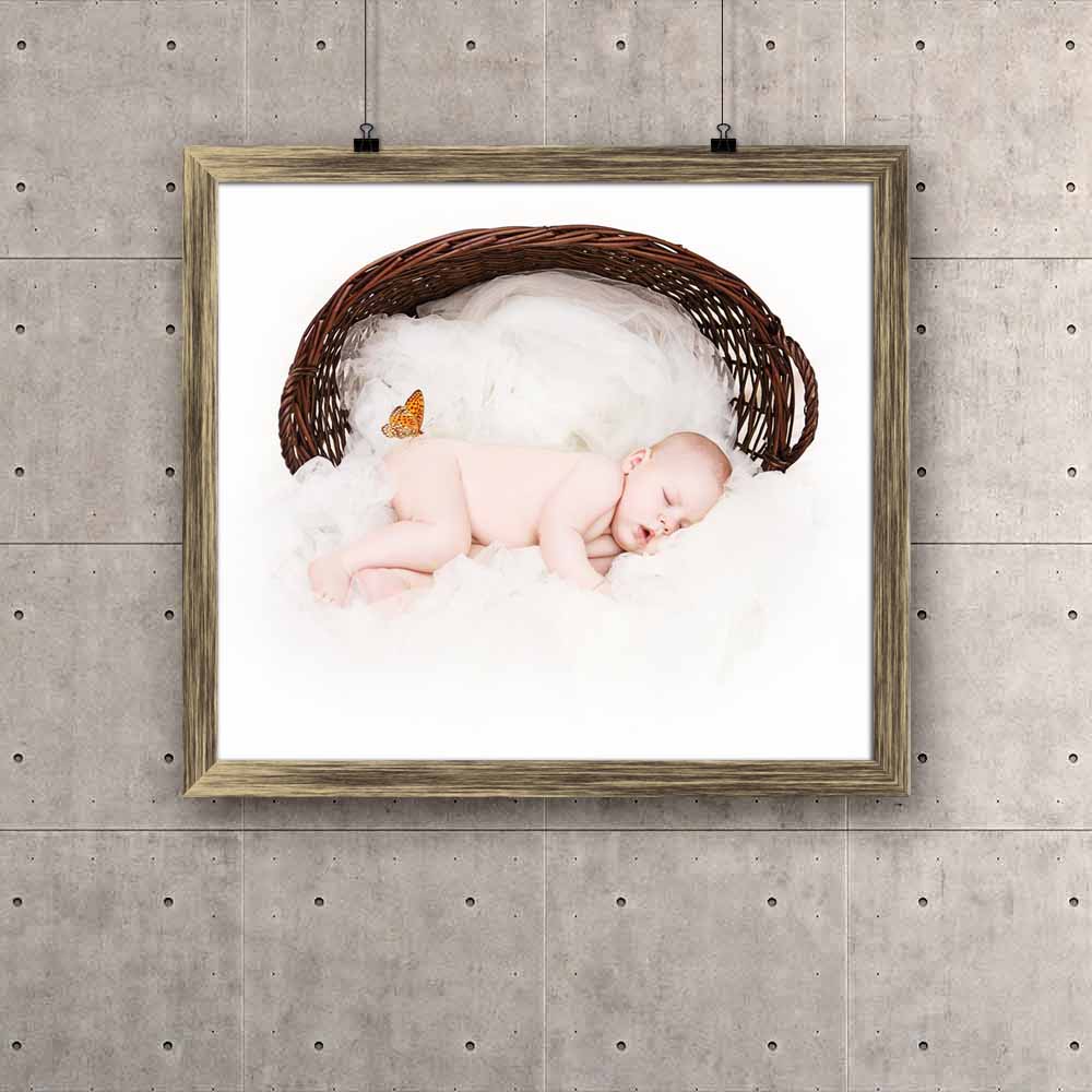 ArtzFolio Newborn Baby Sleeping Inside a Basket Canvas Painting ...