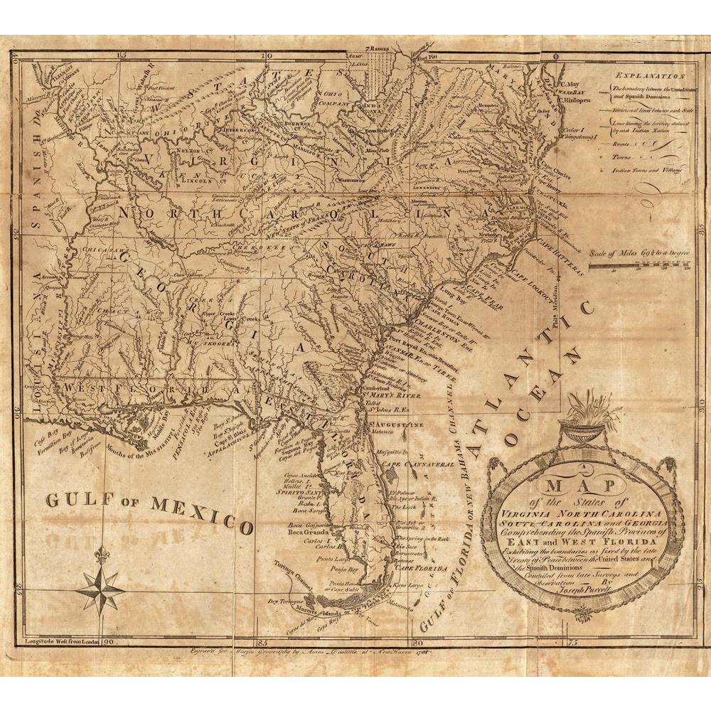 ArtzFolio Photo of America as per 1789 Old Map Peel & Stick Vinyl Wall ...